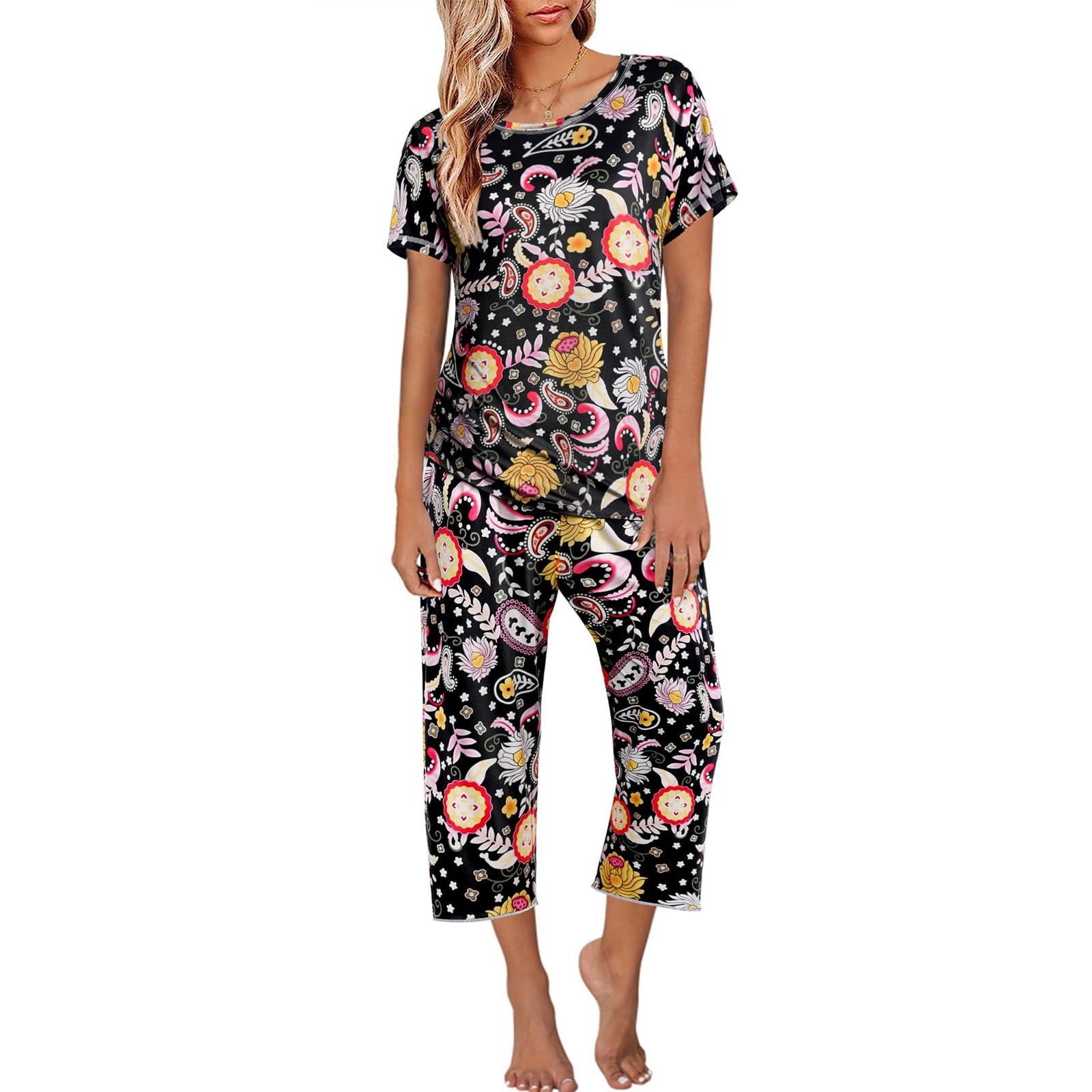 Rigardu Pajama Sets for Women 2 Piece Short Sleeve Womens Pajamas Short ...