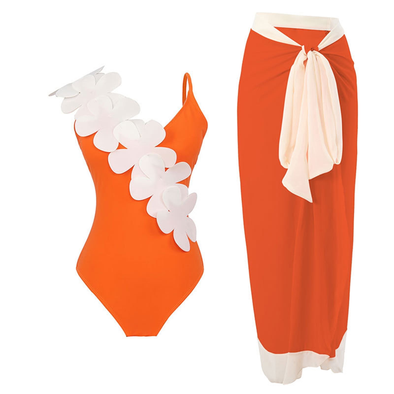 Rigardu Women One Piece Swimsuit with Long Cover Up Wrap Skirt Two ...