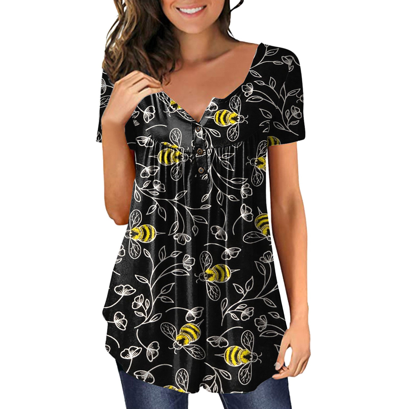 Rigardu Women Tops Plus Size Hide Belly Tunic Short Sleeve T Shirts