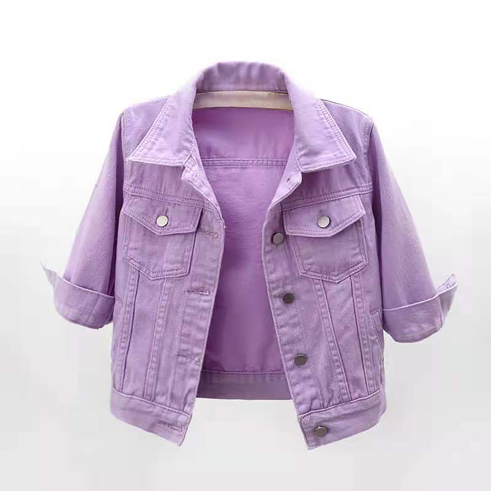 Rigardu Women's 3/4 Sleeve Colored Cropped Denim Jacket Light Wash ...