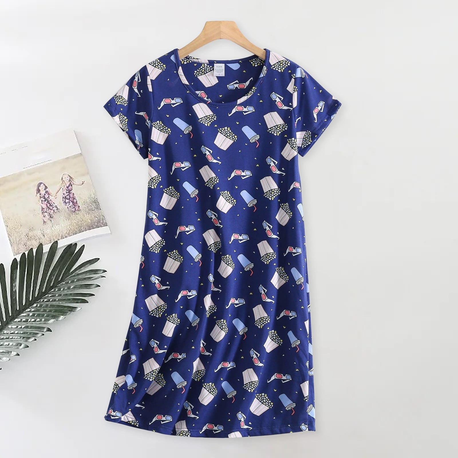 Rigardu Women's Cotton Nightgown Sleepwear Short Sleeves Nightshirt ...