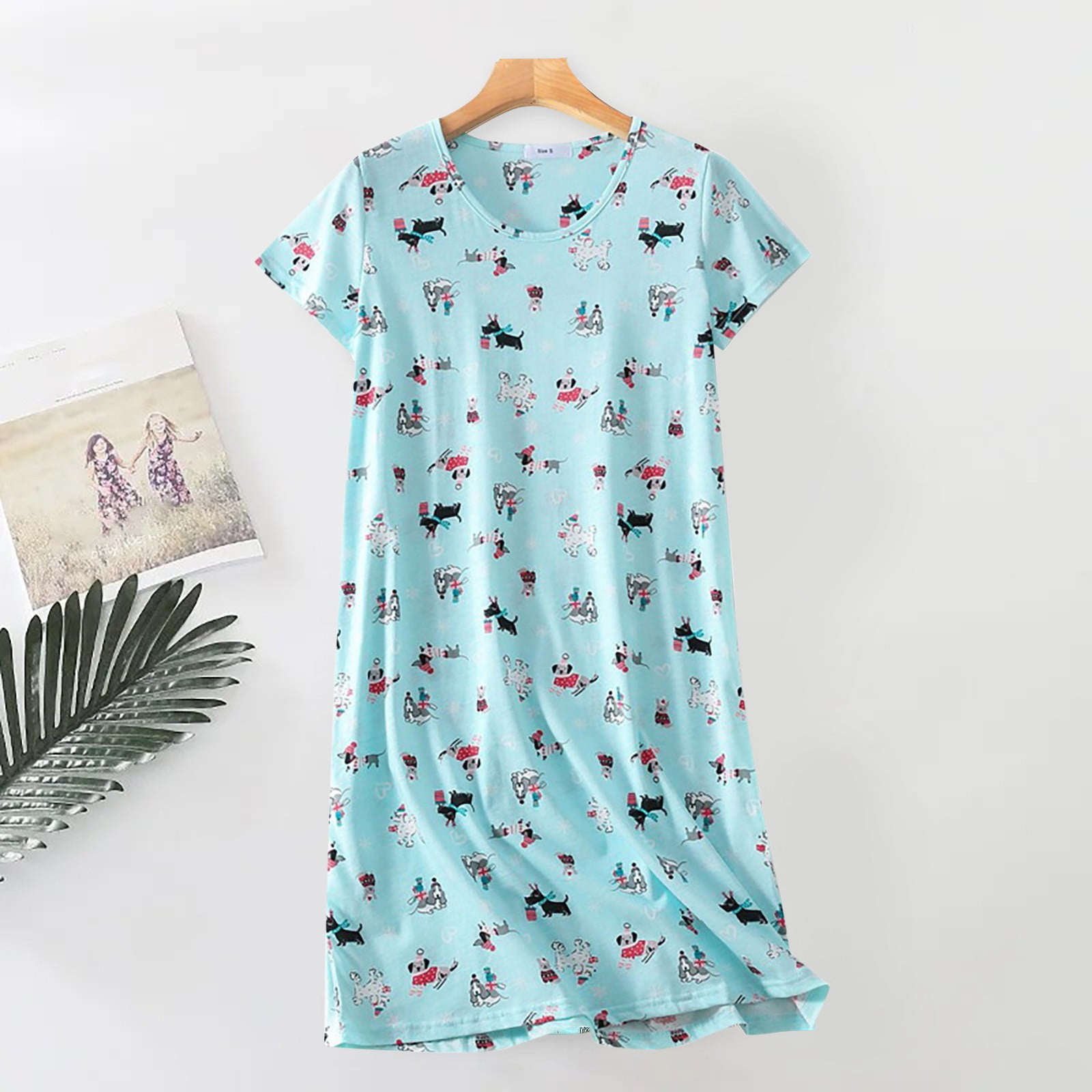 Rigardu Women's Cotton Nightgown Sleepwear Short Sleeves Nightshirt ...