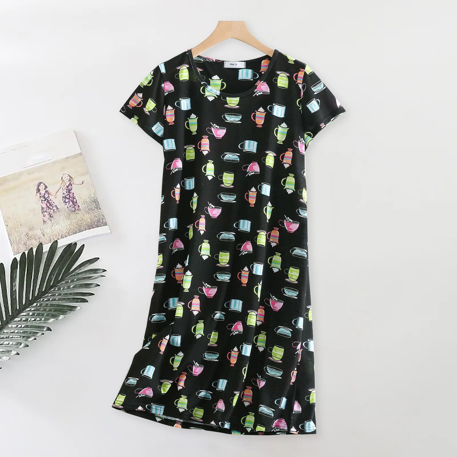 Rigardu Women's Cotton Nightgown Sleepwear Short Sleeves Nightshirt ...