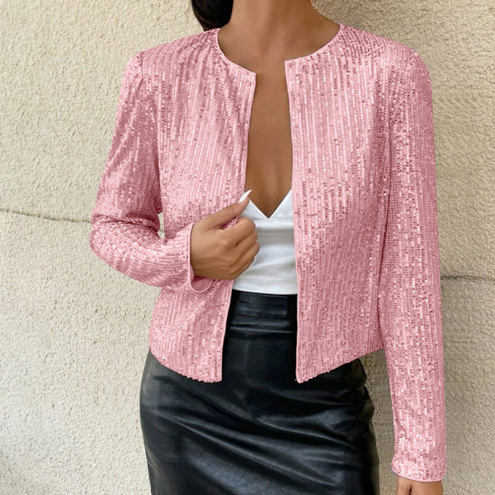 Rigardu Women's Sequin Glitter Sparkly Jacket Open Front Retro Flight ...