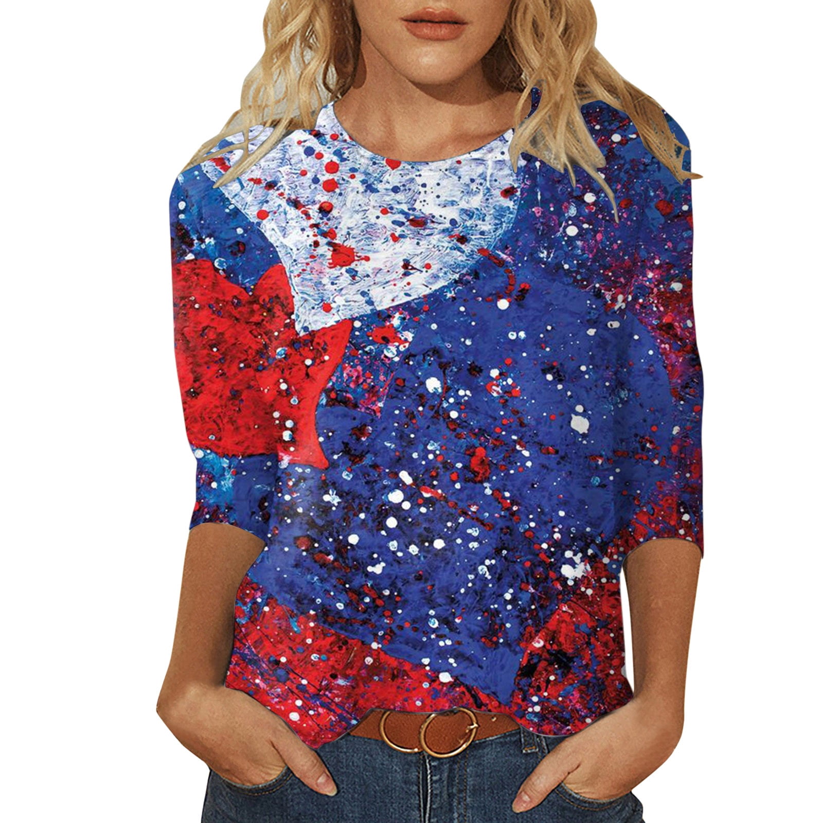 Rigardu Womens Three Quarter Sleeve T Shirts Spring Summer Casual Tops