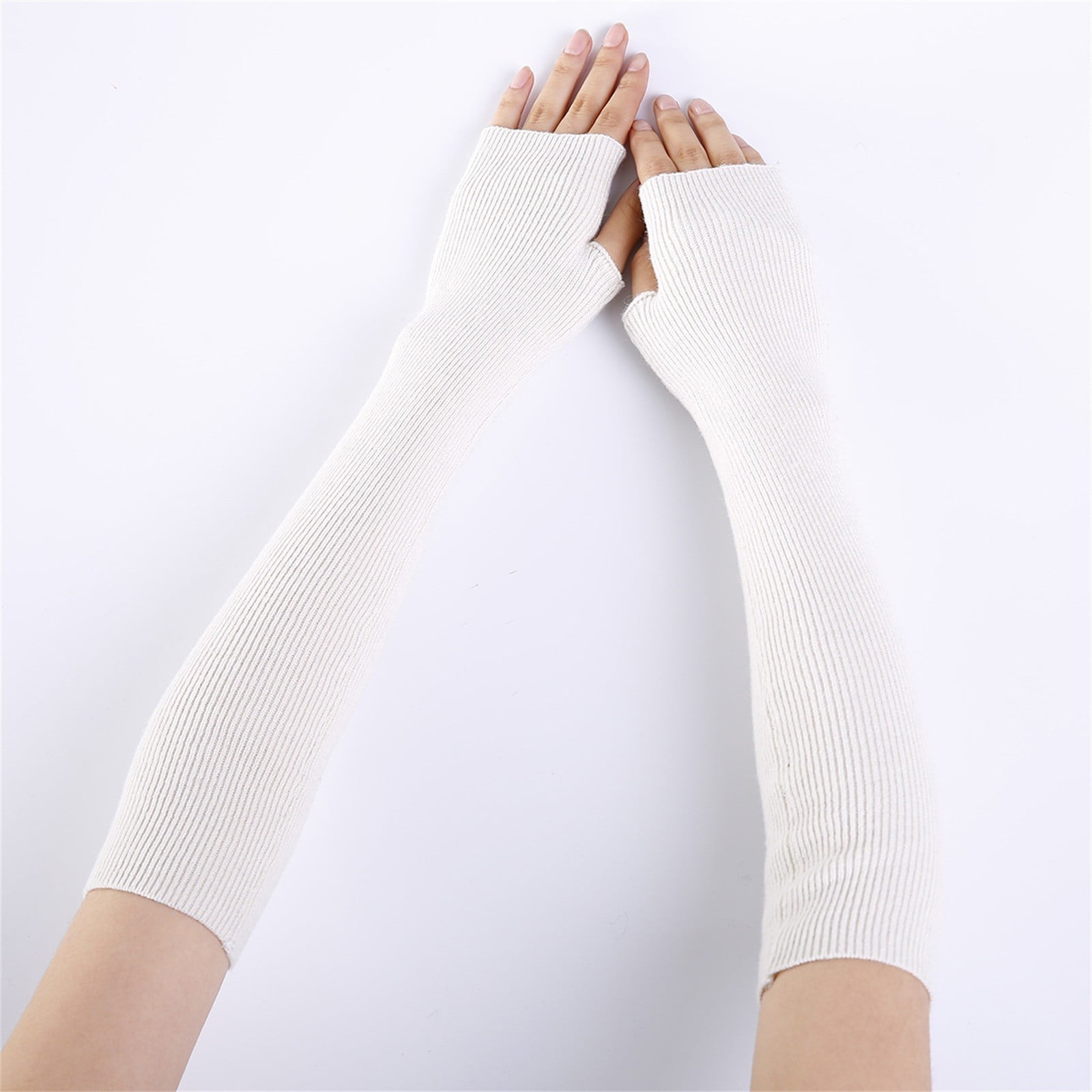 Rigardu gloves for women Women Arm Warmer Solid Knitted Soft Long Fingerless Gloves Mitten ...