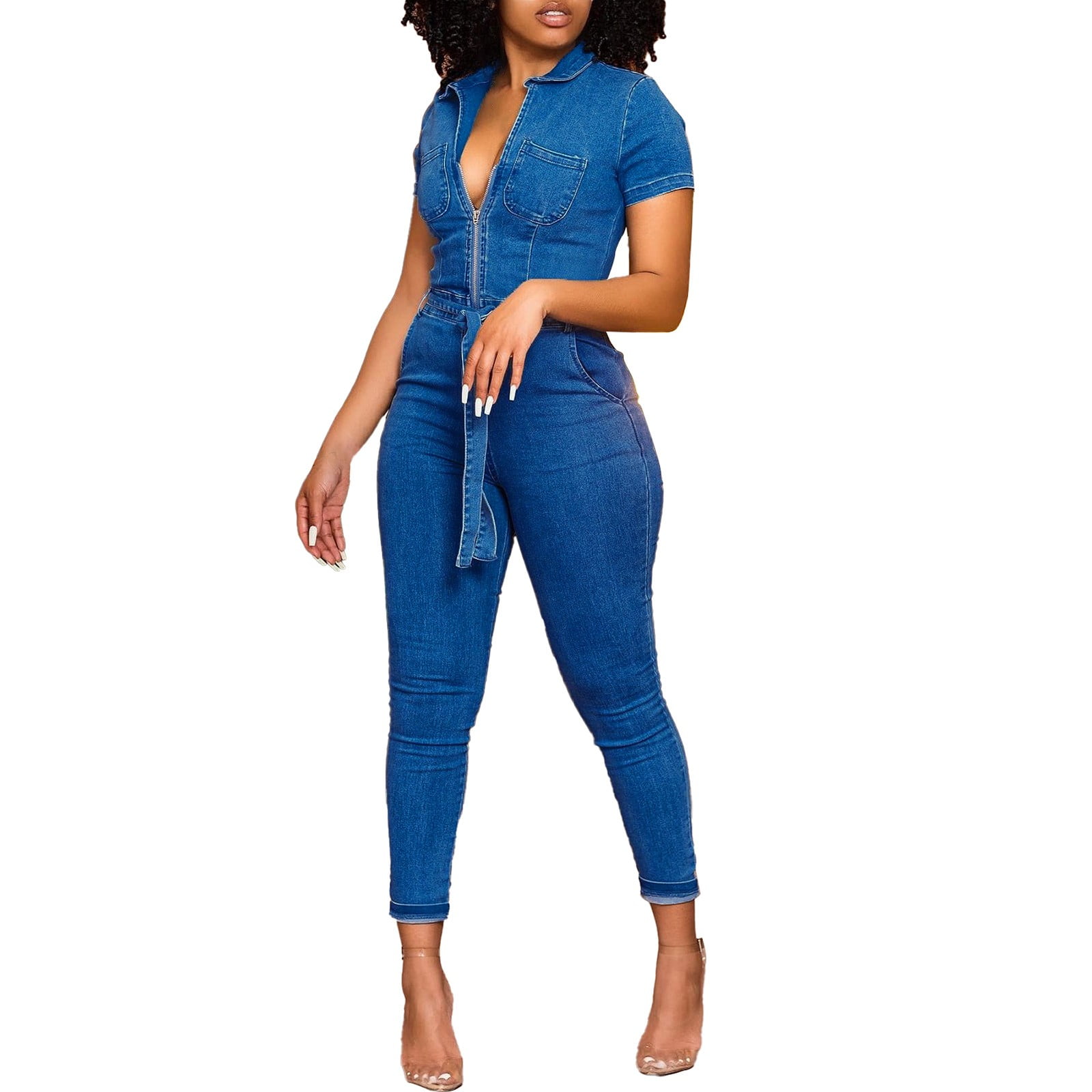 Rigardu jumpsuits for women Women's Denim Zipper Pocket Lace Up ...