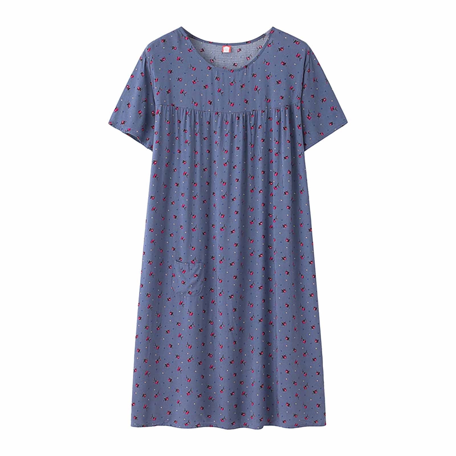 Rigardu nightgowns for women Summer Cotton Silk Short Sleeved Sleep ...