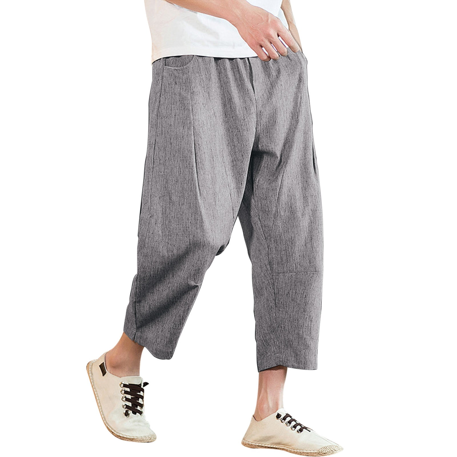 Rigardu pants for men Mens Cotton And Linen Solid Color Casual Pants ...