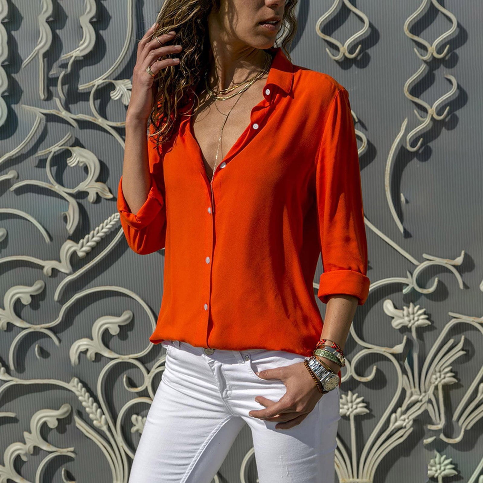 Rigardu shirt for women Women's Business Loose Fit Plus Size Button ...