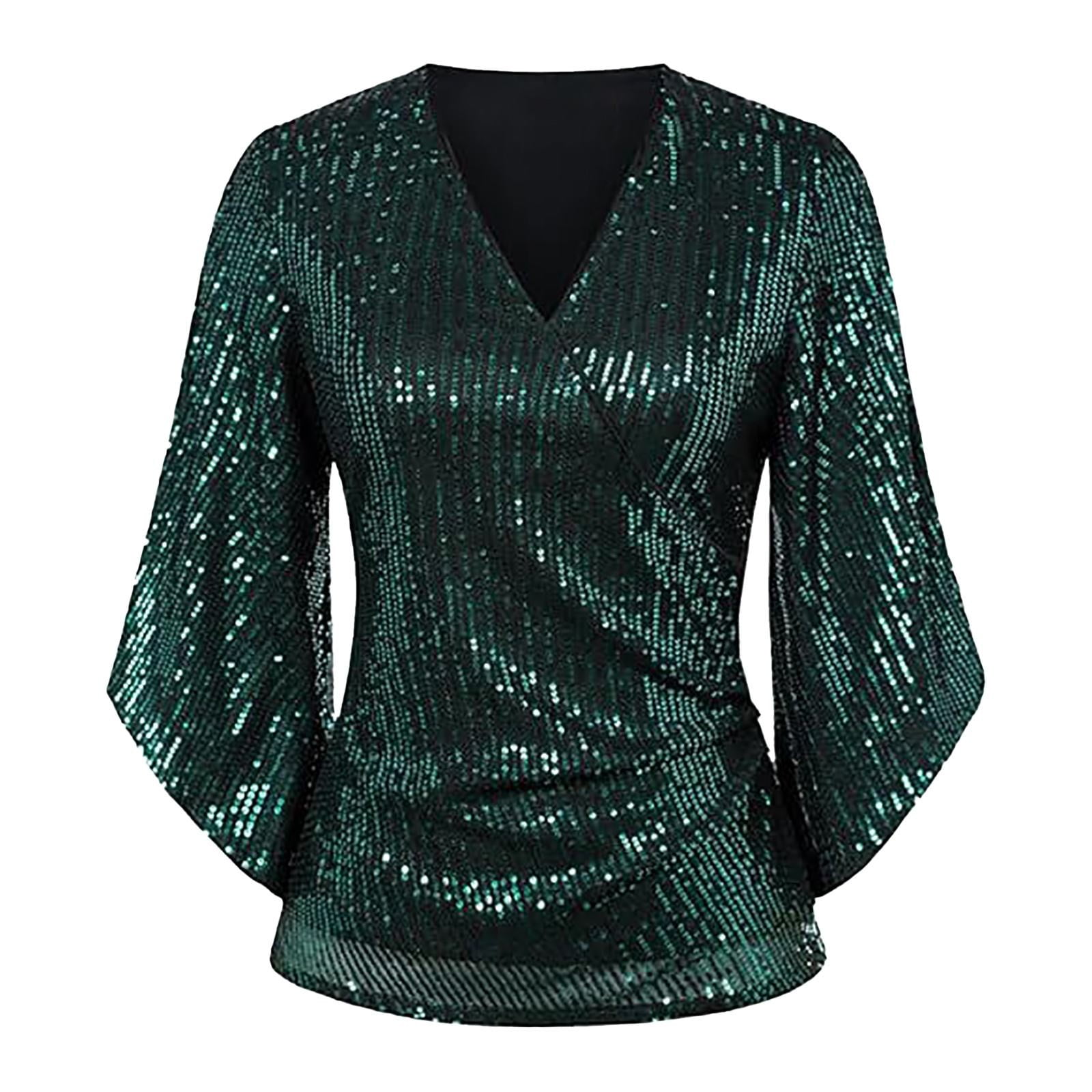 Rigardu shirts for women Womens Sequin Tops 3/4 Sleeve Glitter Sparkly ...