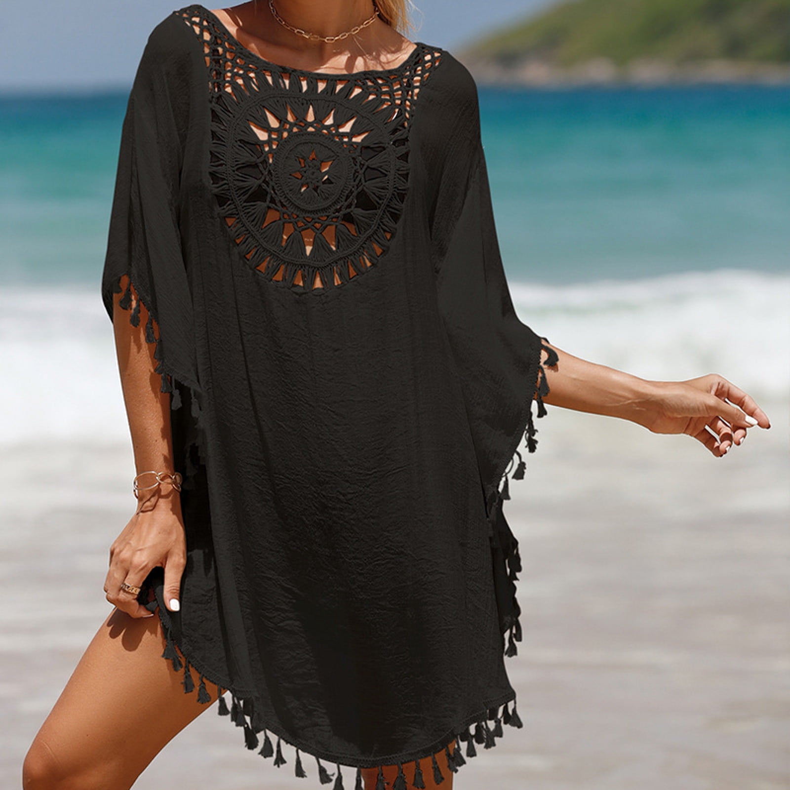 Rigardu Swimsuit Coverups For Women Womens Solid Color Patchwork Beach Dress Small Tassel