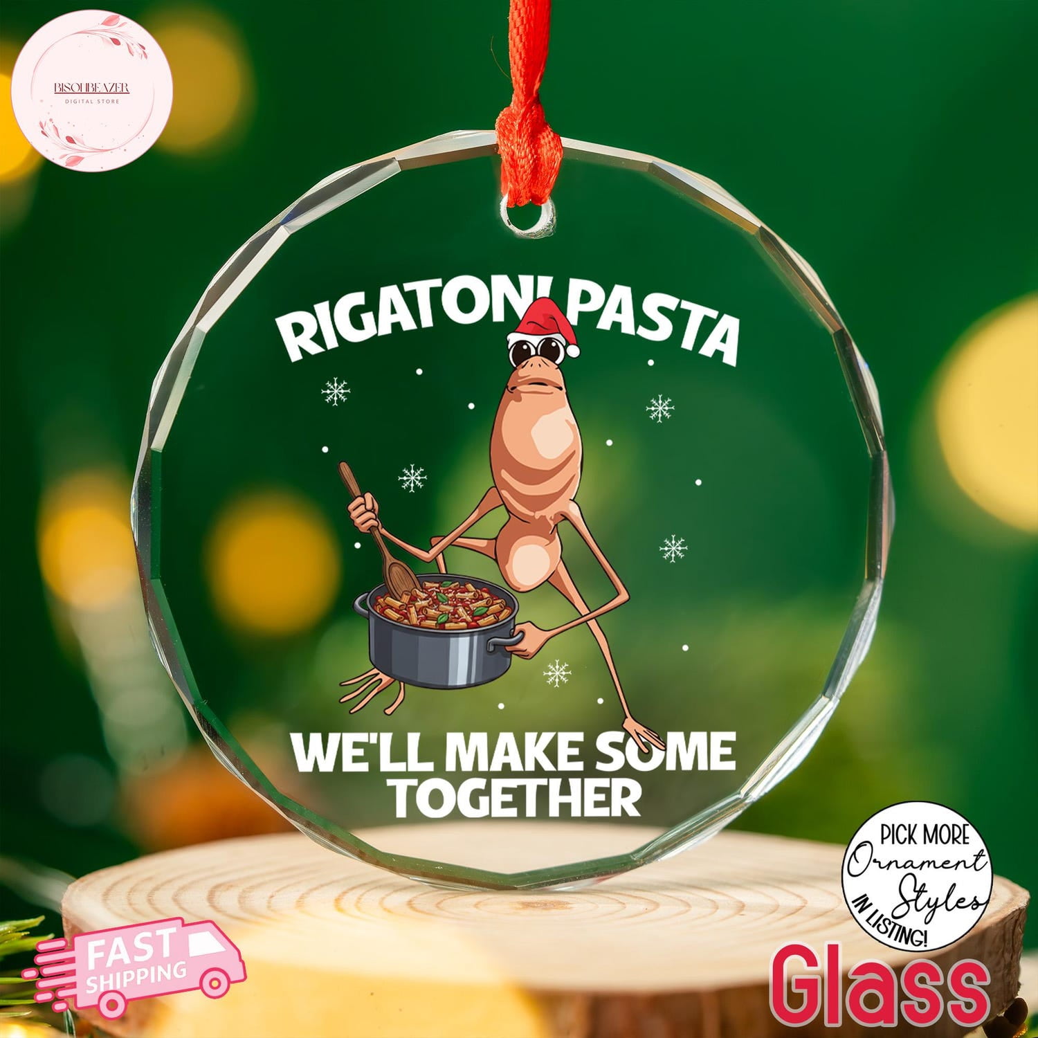 Rigatoni Pasta Marcus the Worm Christmas Ornaments, Funny Meme Glass ...