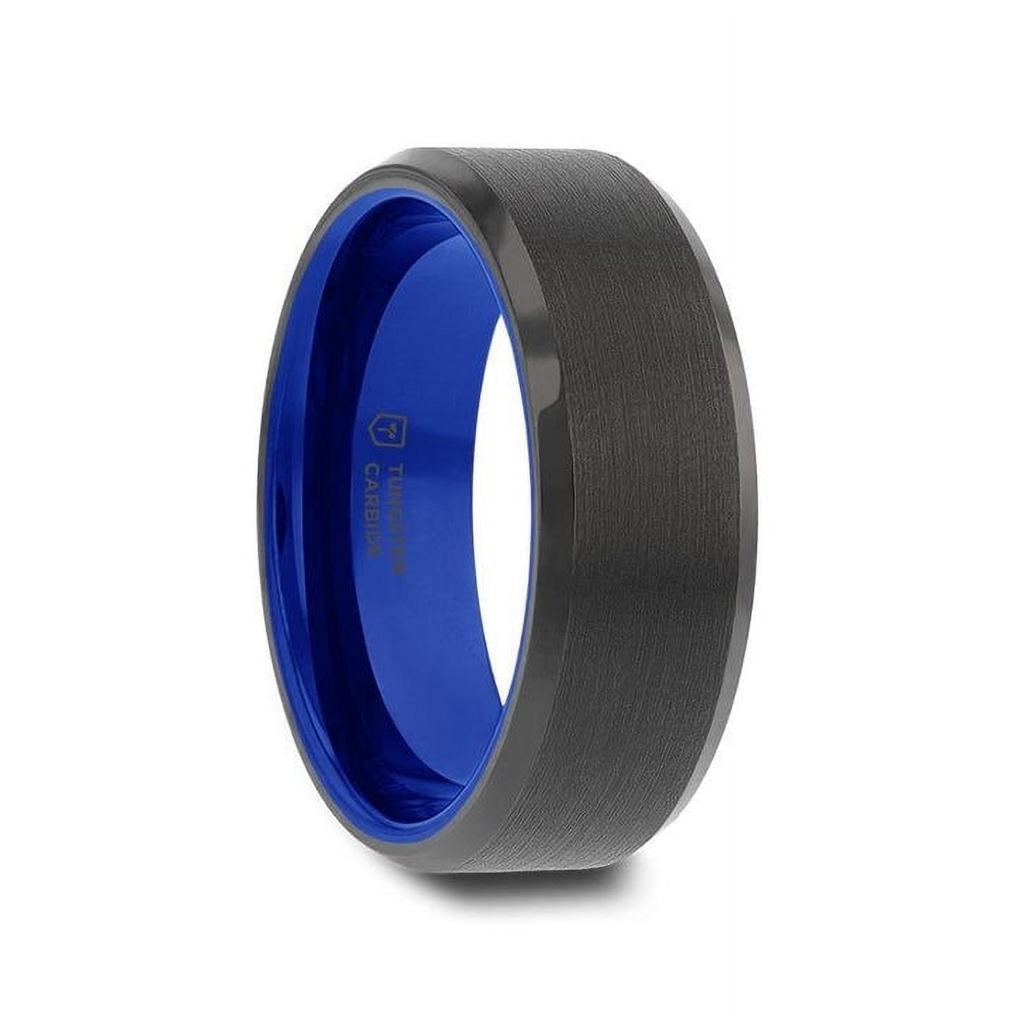 Rigel Black Tungsten Ring Brushed Center Outside Glistening Blue Inside ...