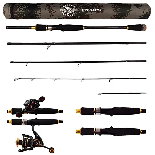 Rigged and Ready Predator Baitcaster Spin Travel Fishing Rod. Hi-Carbon ...