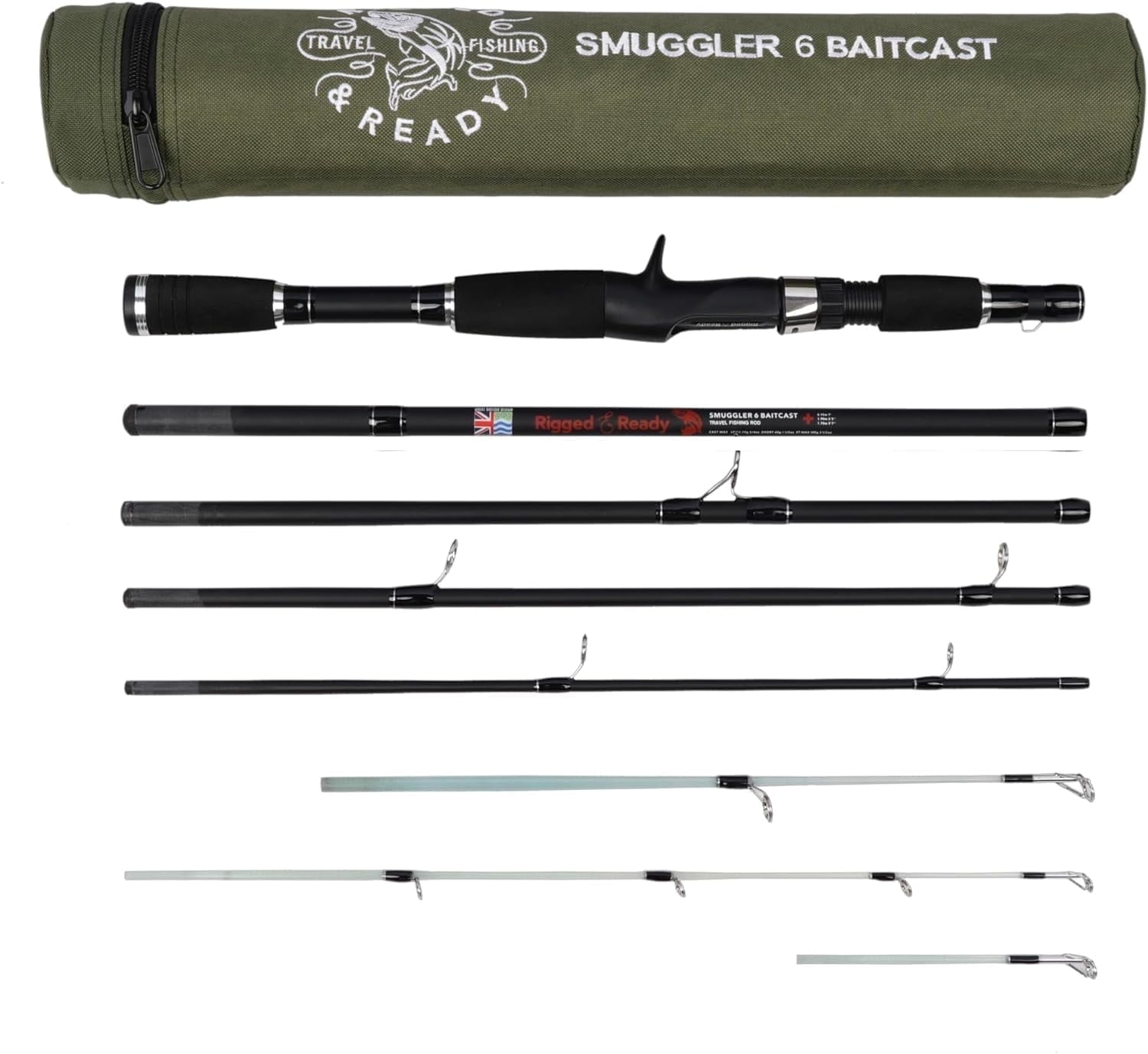 Rigged and Ready Smuggler 6 Baitcast Compact Travel Fishing Rod & Case ...