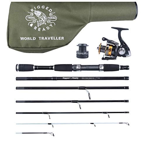 Rigged and Ready World Traveler Compact Spin Travel Fishing Rod & Reel Combo+Case for Sea ...