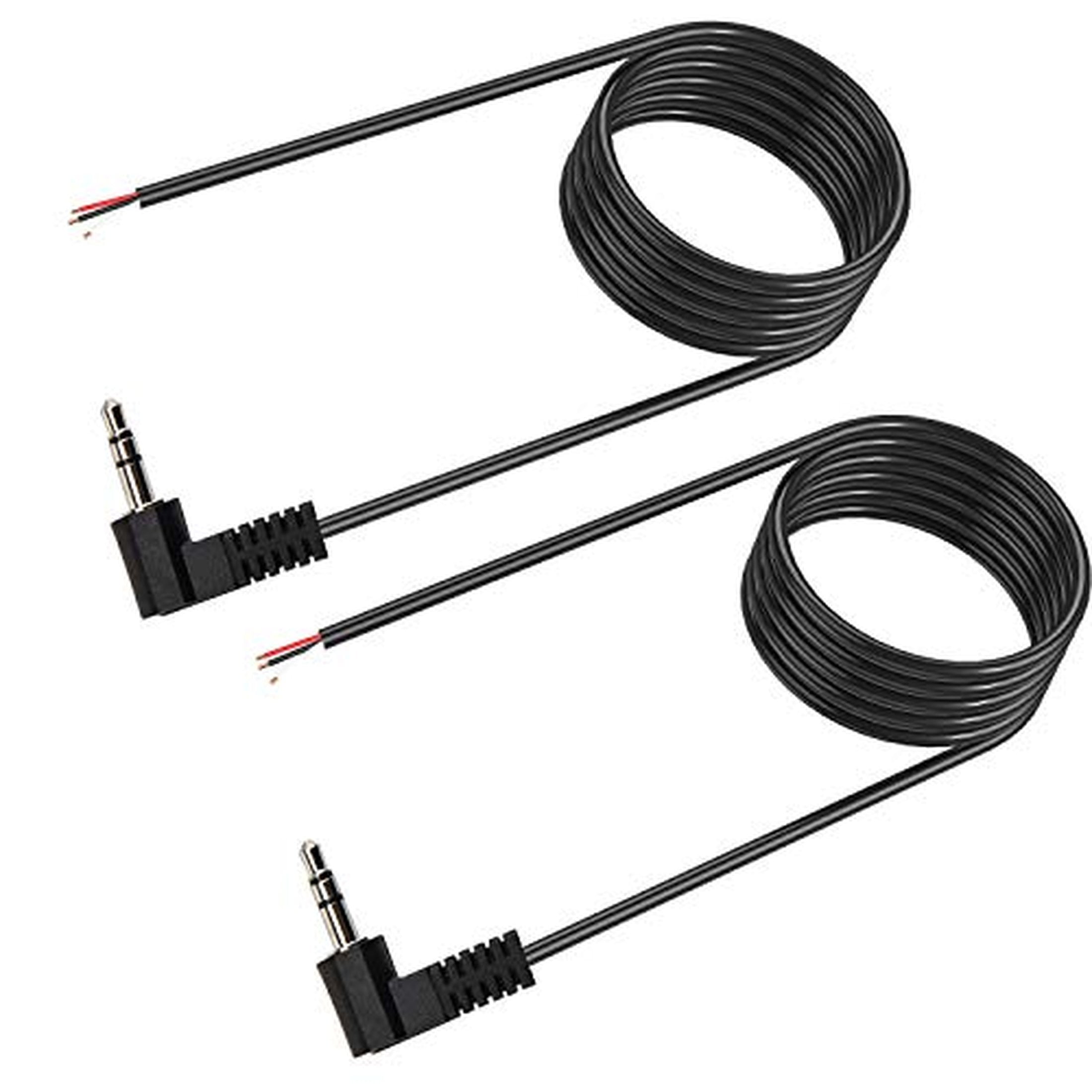 Right Angle 3.5mm Stereo to Bare Wire Audio Repair Cable 2 Pack 6ft ...