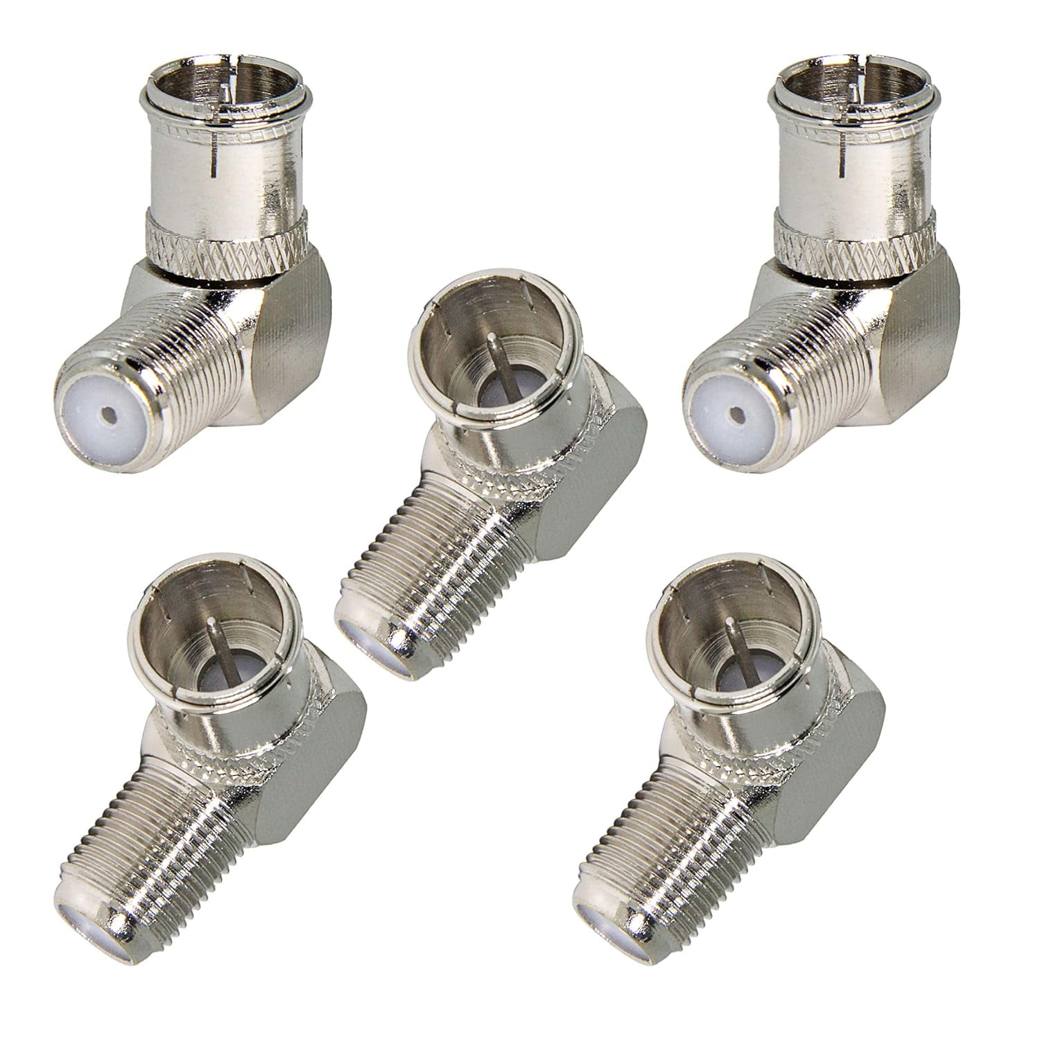 Right Angle Coax Quick TV Connector, 5 Pack F Type Male to Female Push ...