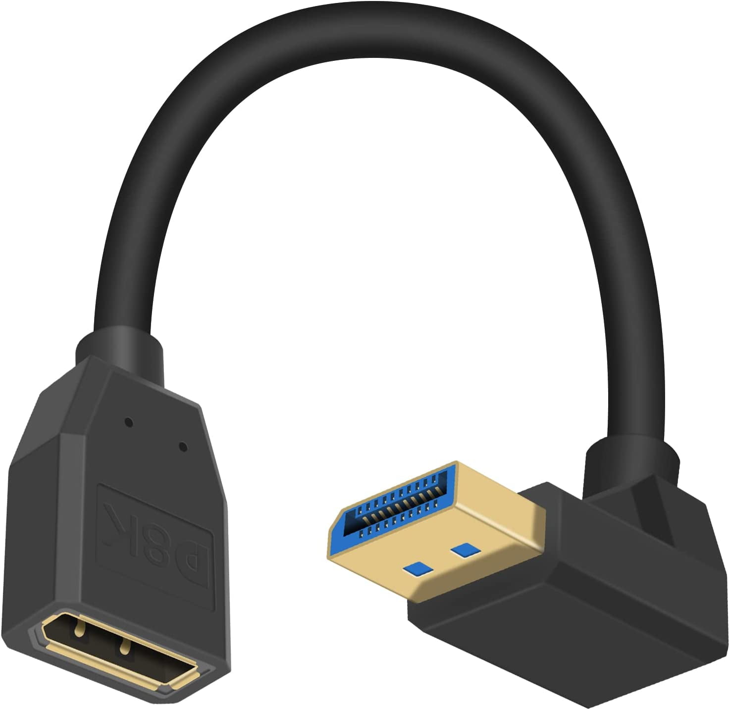 Right Angle Displayport 1.4, 15cm Down Angled Extension, 90 Degree ...