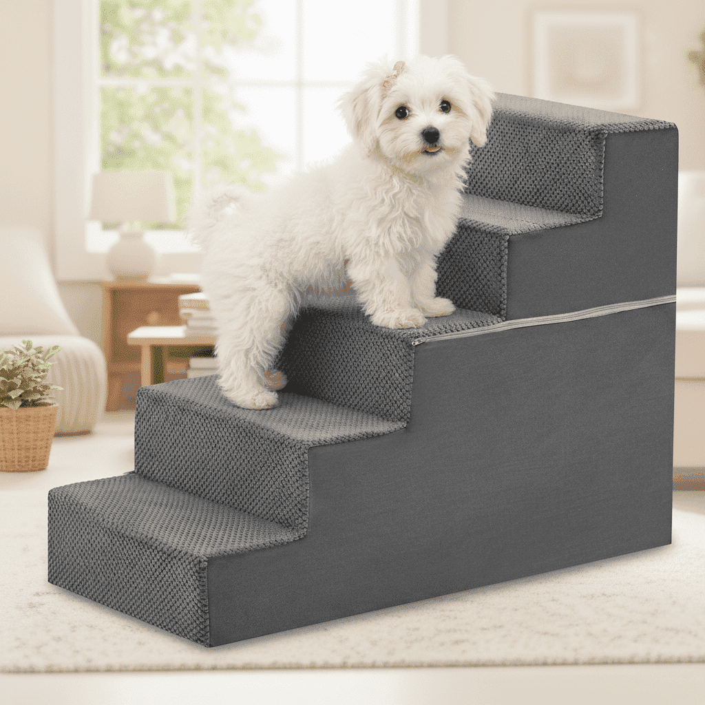 EDX 5-Step 23'' Tall Dog Stairs, Right-Angle Design, Non-Slip Foam Core ...