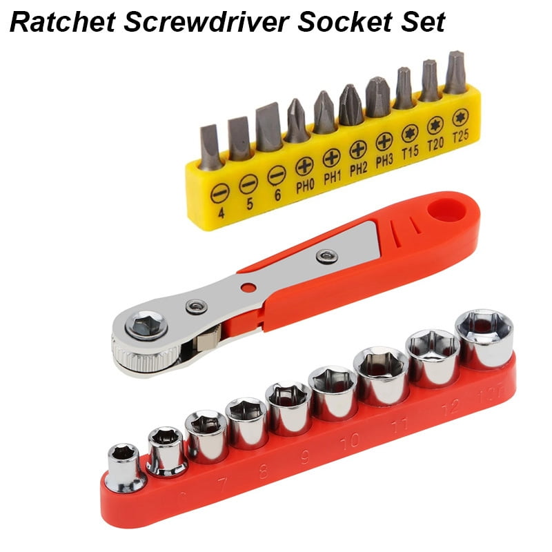 Right Angle Ratchet Wrench Screwdriver Socket Nut Set Metric Screw ...