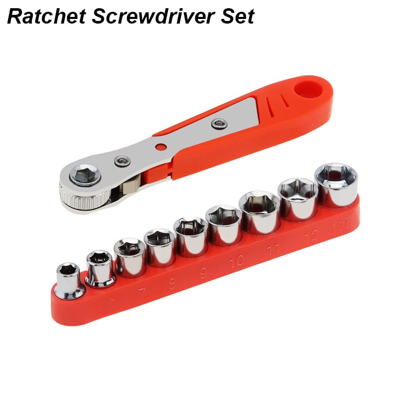 Right Angle Ratchet Wrench Screwdriver Socket Nut Set Metric Screw ...