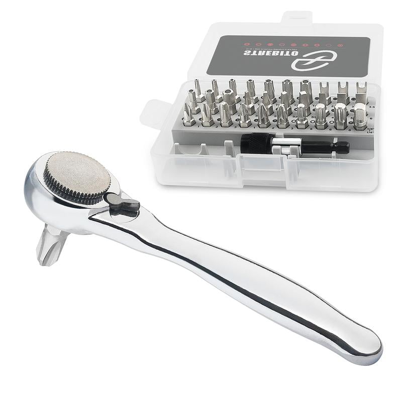 Right Angle Screwdriver 32-Piece 1/4 Inch Mini Ratchet Set Low Profile ...