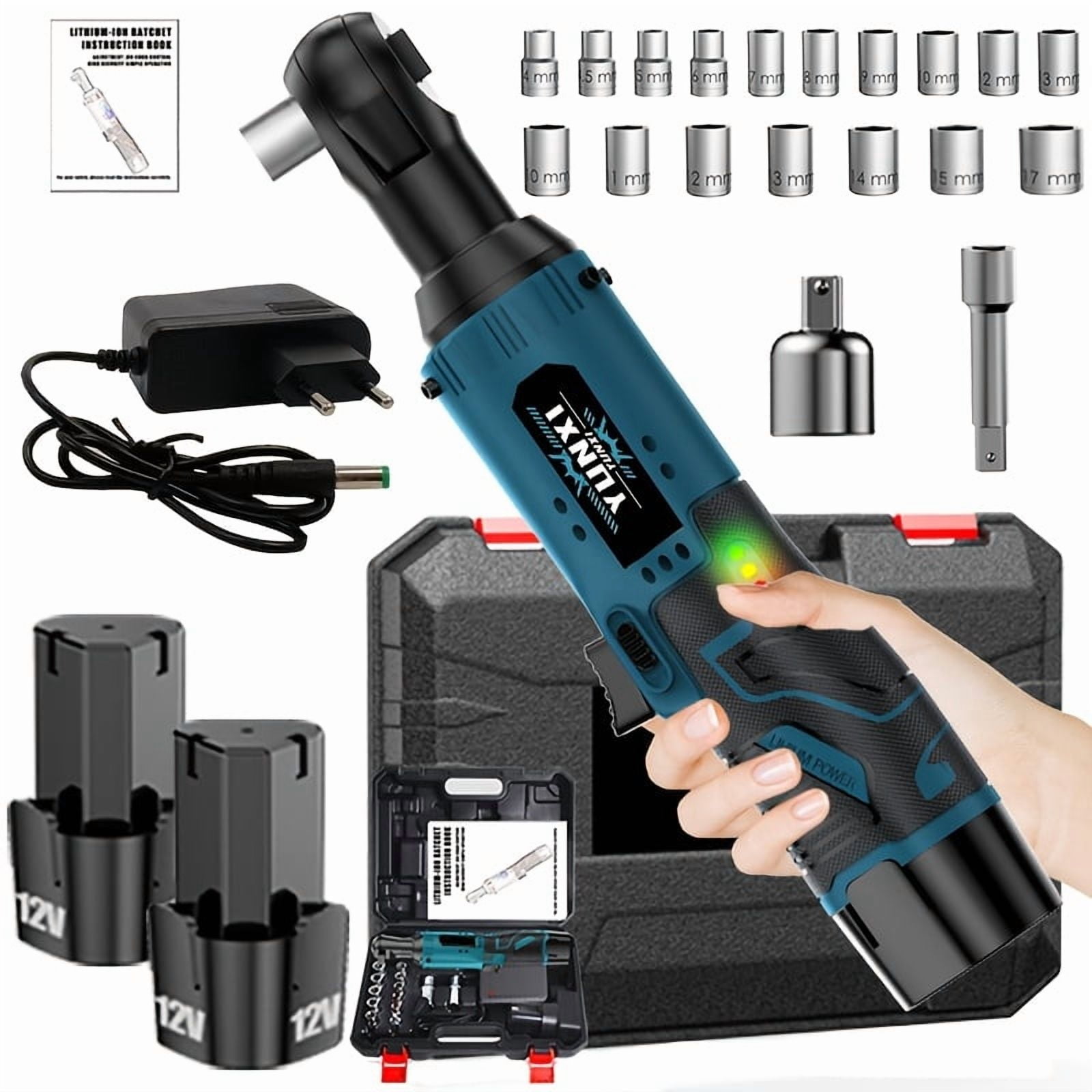 Right-Angle Wireless Electric Ratchet Wrench Set - Rechargeable Lithium ...