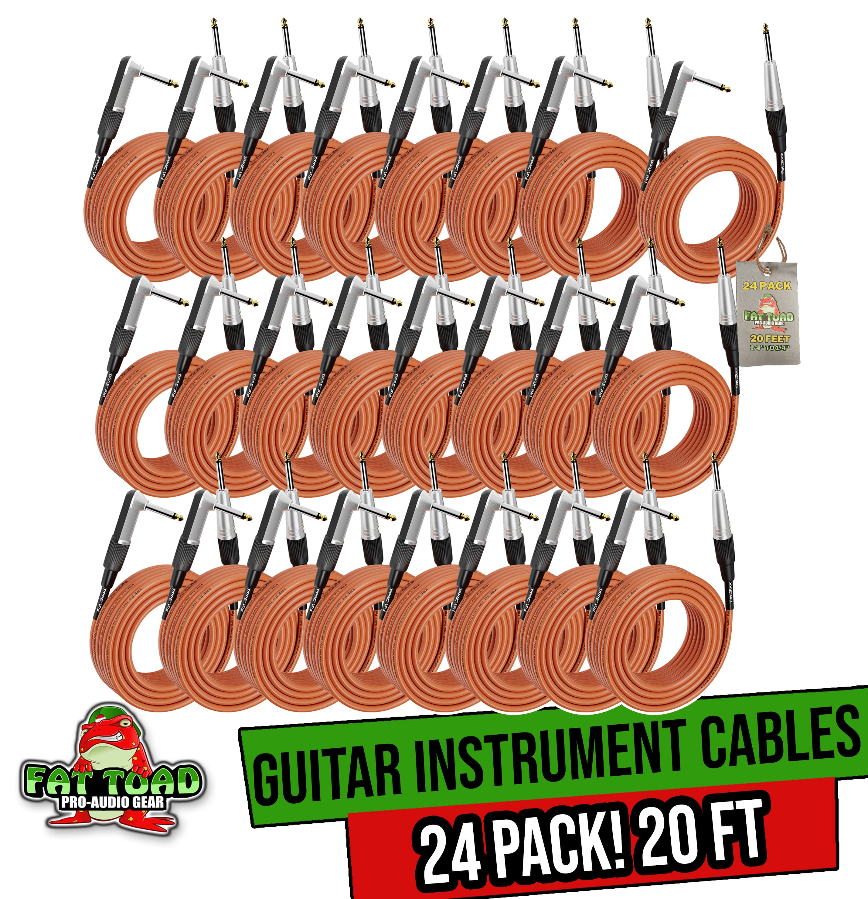 Right-Angled Guitar Cables (24-Pack) by FAT TOAD | 20FT 1/4-Inch ...