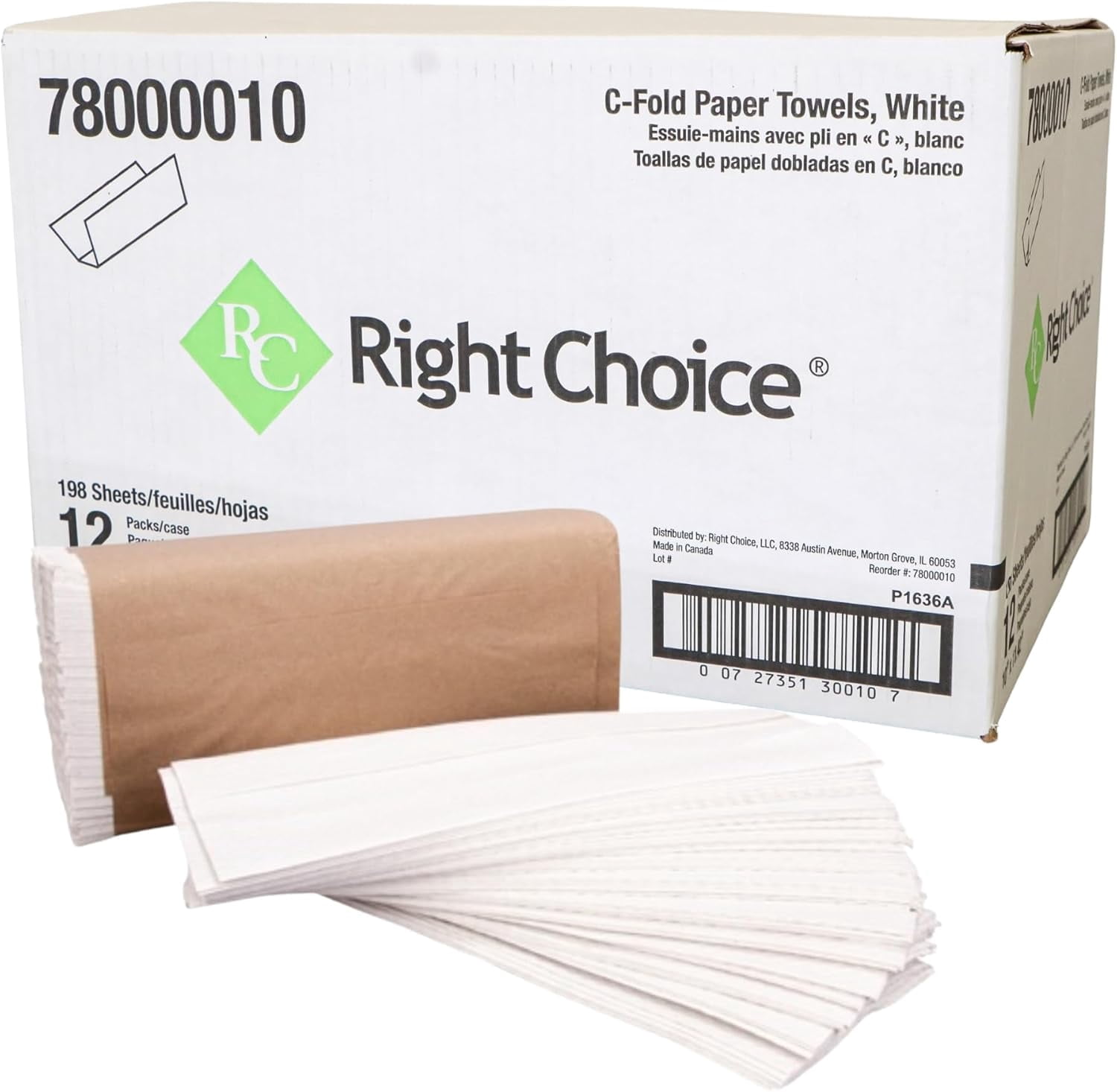 Right Choice C-Fold Paper Towels – Case of 2400, 1-Ply, White ...