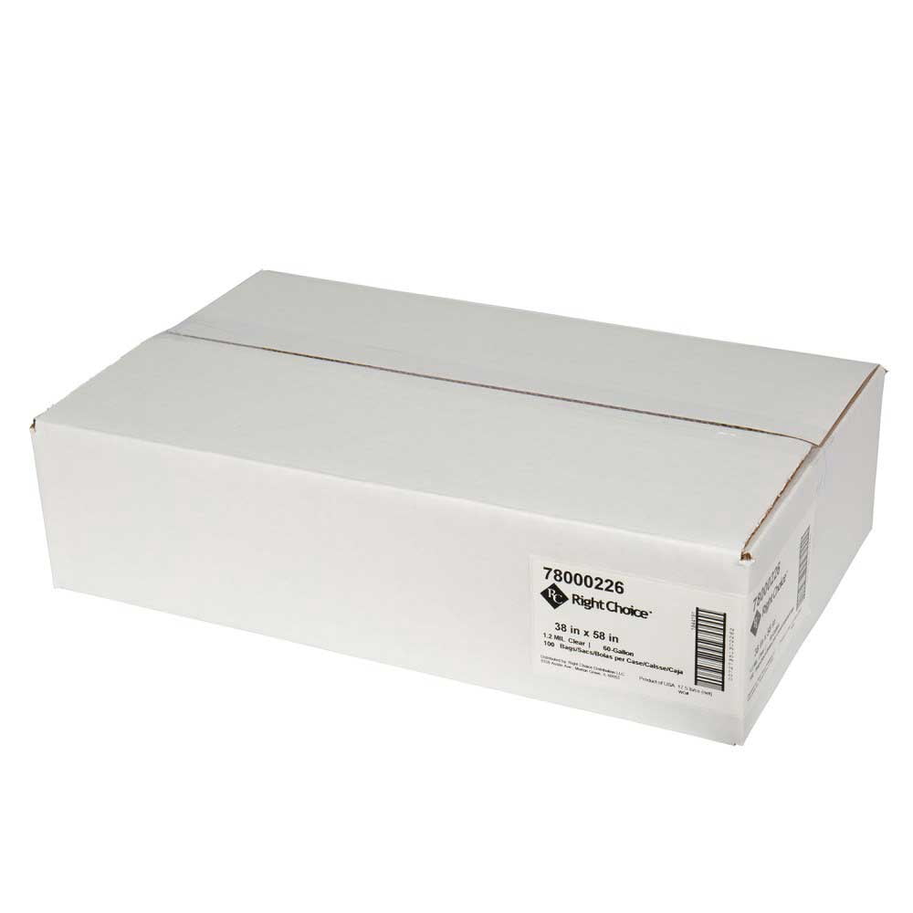 Right Choice Clear 1.2 Mil LDPE 60-Gallon Can Liner, 38 x 58 inch ...