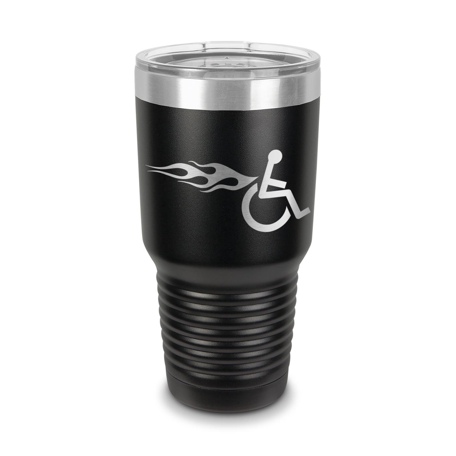 Right Facing Wheelchair with Flames Tumbler 30 oz - Laser Engraved w ...