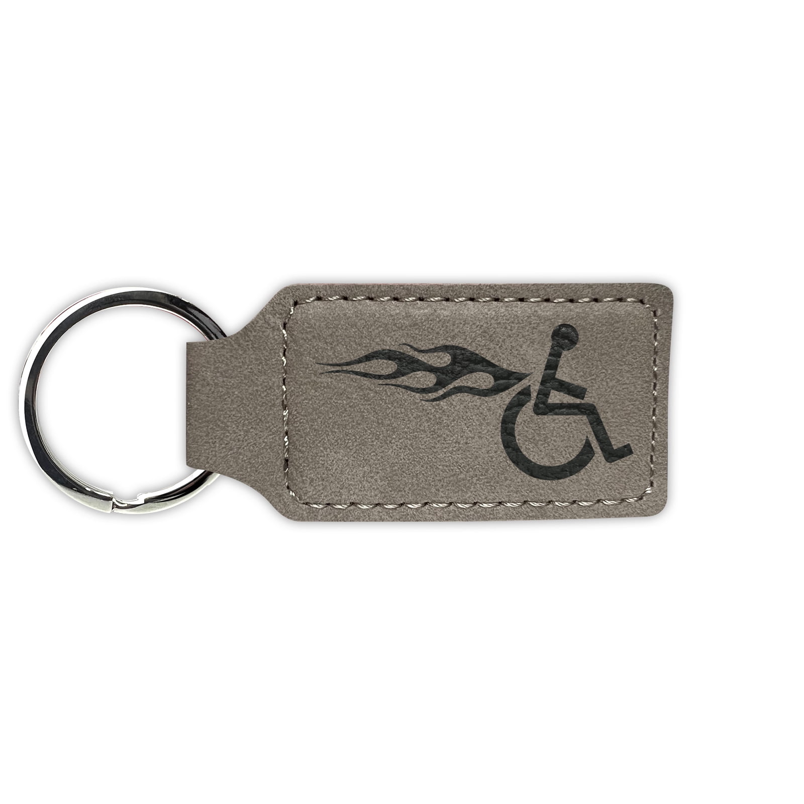 Right Facing Wheelchair with Flames Keychain Leatherette Rectangle ...