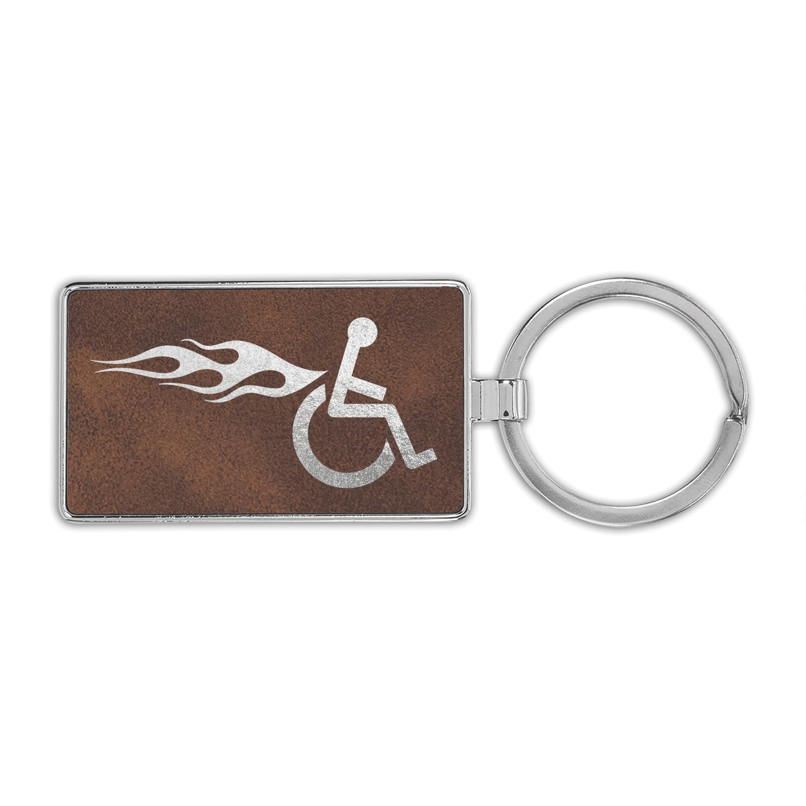 Right Facing Wheelchair with Flames Premium Leatherette Keychain ...