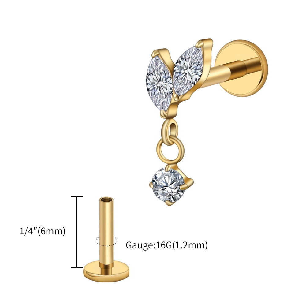 Right Grand ASTM F136 Titanium Double Marquises with CZ Dangle Stud ...