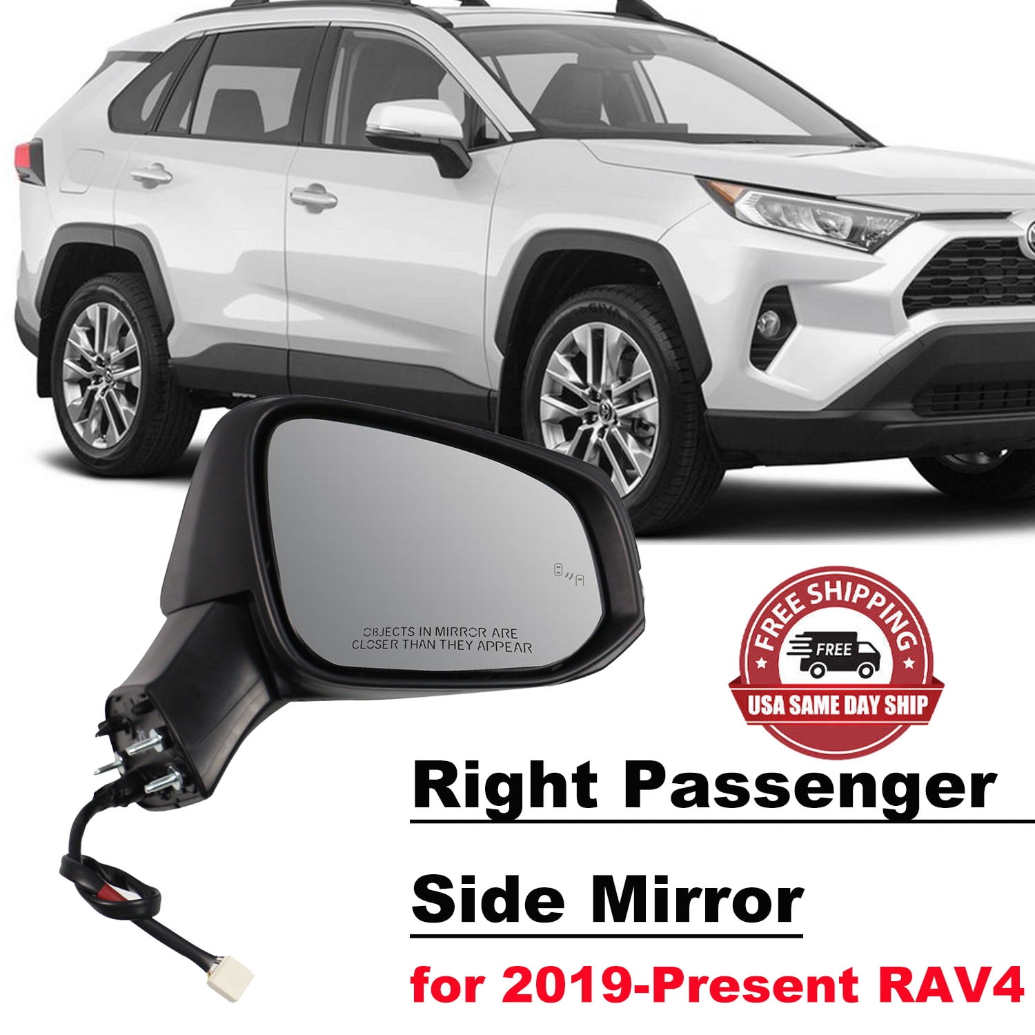 Right Passenger Side Mirror for 2019-2024 Toyota Rav4 Power Heated Lamp ...