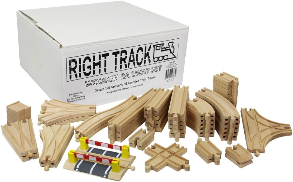 Right Track Toys Deluxe Wooden Train Rail Connection Set: 56 Premium ...