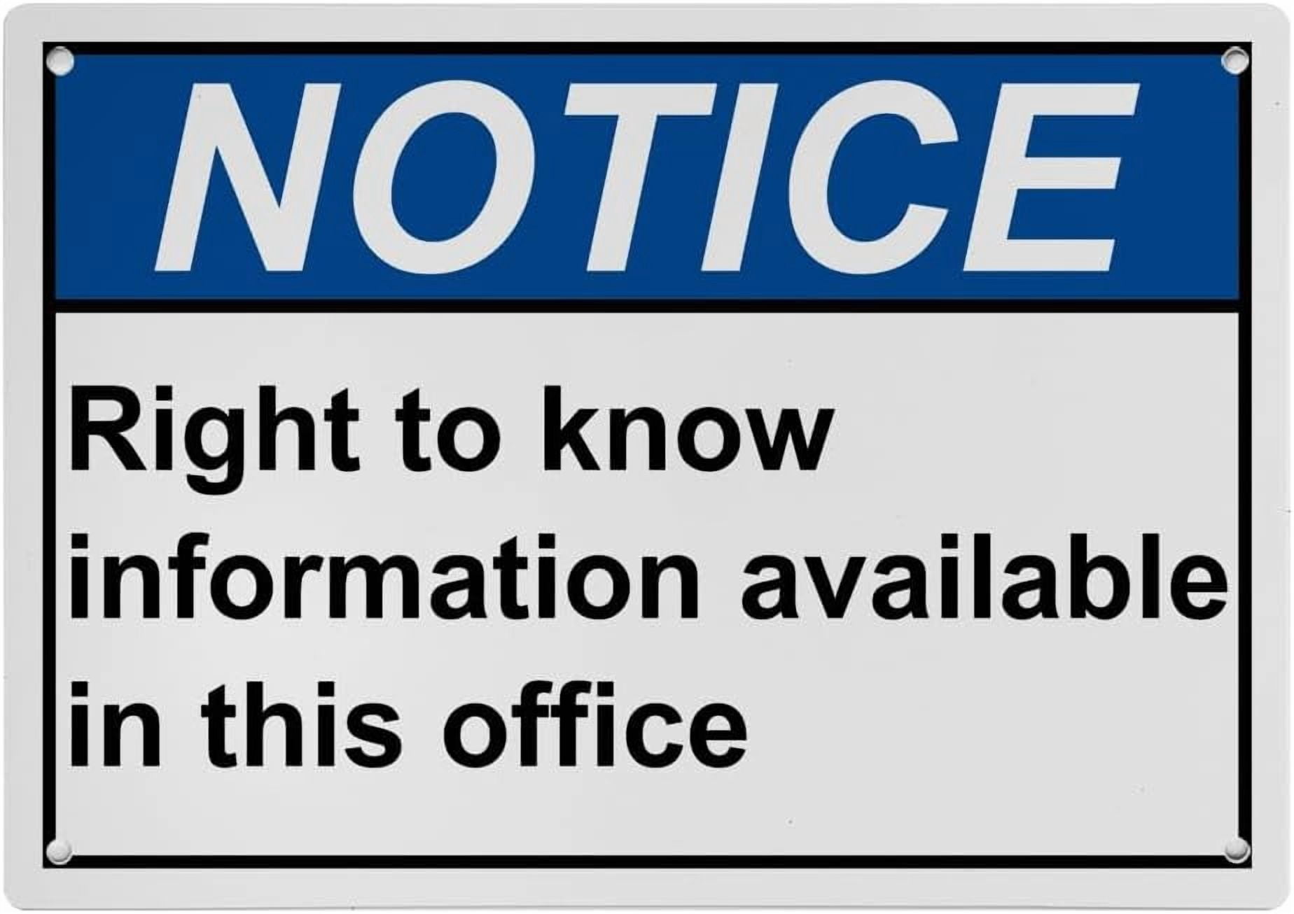 Right to Know Information Sign, Industrial MSDS Right to Know Sign 8 ...