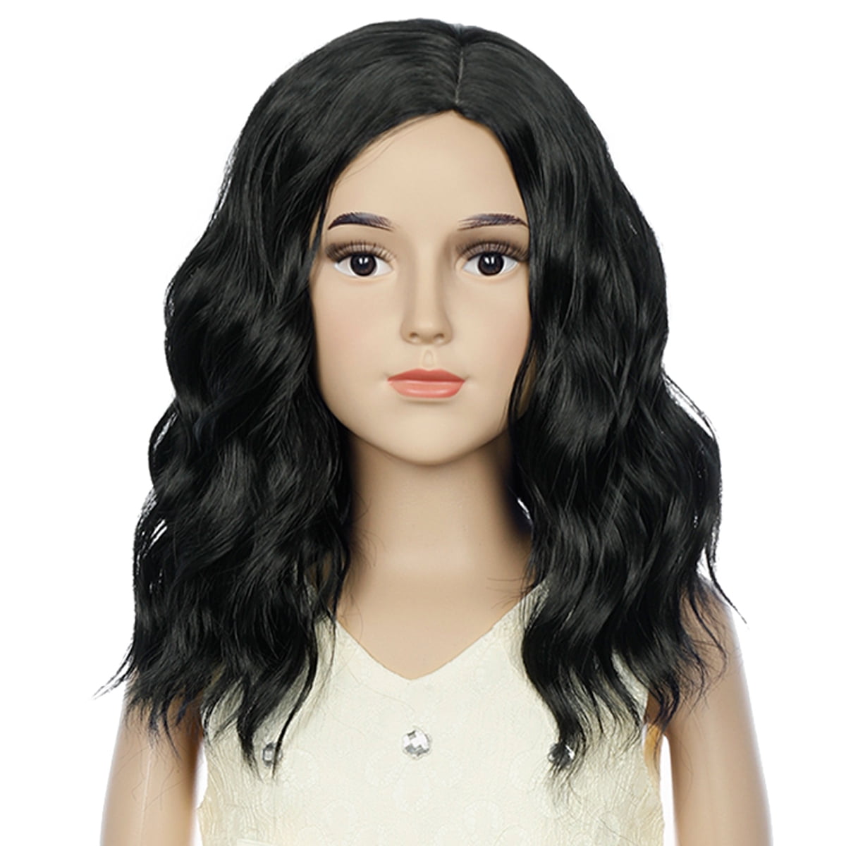 RightOn 14" Black Wig Children Girls Wig Short Bob Curly Wavy Wig for ...