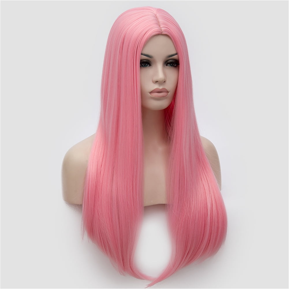 RightOn 25" Pink Wig Long Straight Wig Light Pink Wig Charming Women ...