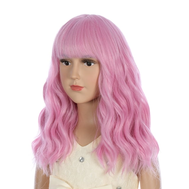 RightOn Kids Pink Wig Girls Short Bob Curly Light Pink Wig Cosplay Wig ...