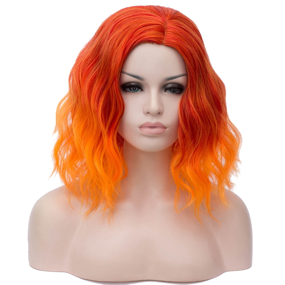 RightOn 14" Ombre Orange Short Curly Bob Wig, Synthetic, Cosplay ...