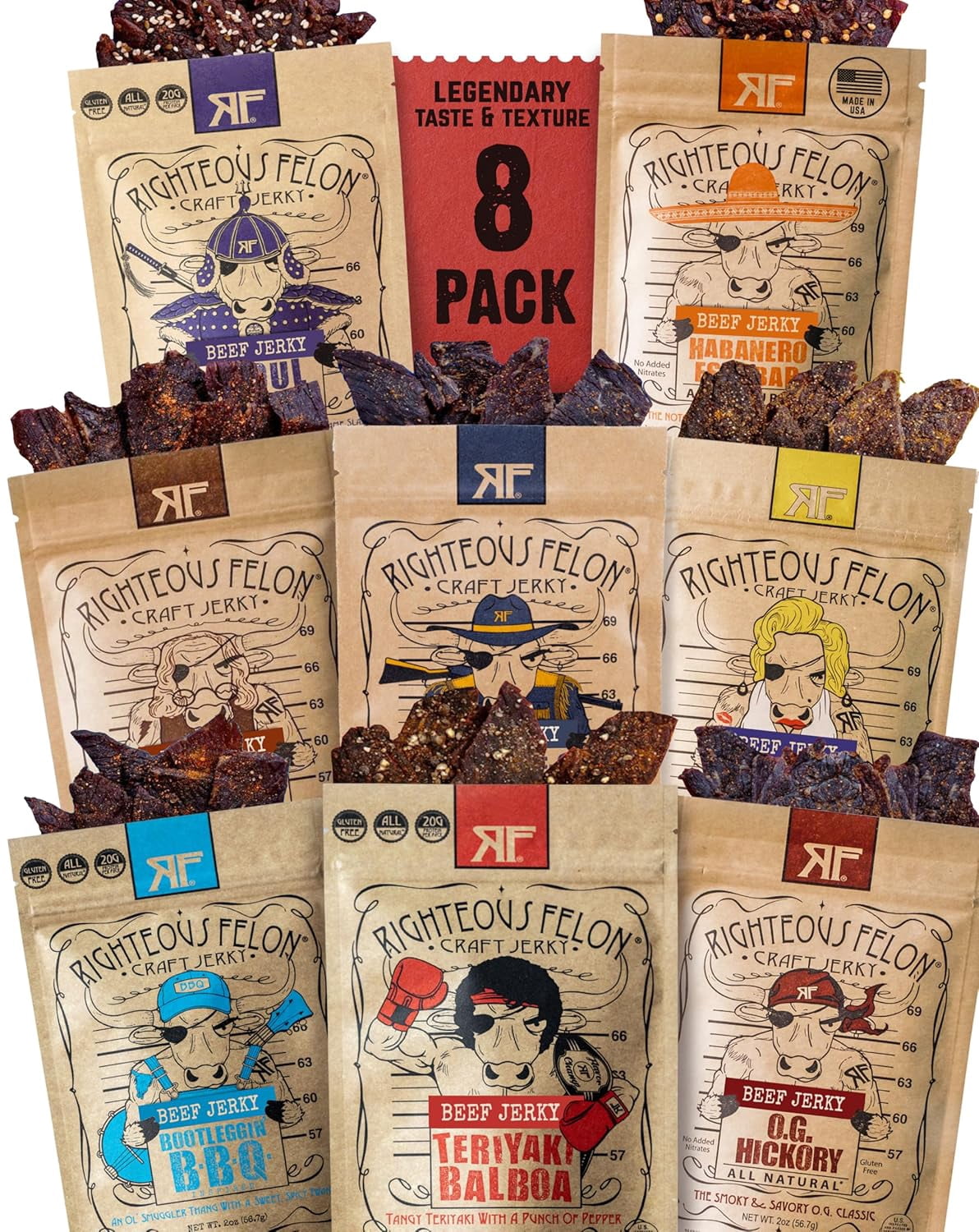 Free Shipping! Righteous Felon Beef Jerky Variety Pack 2 oz Bags Low ...