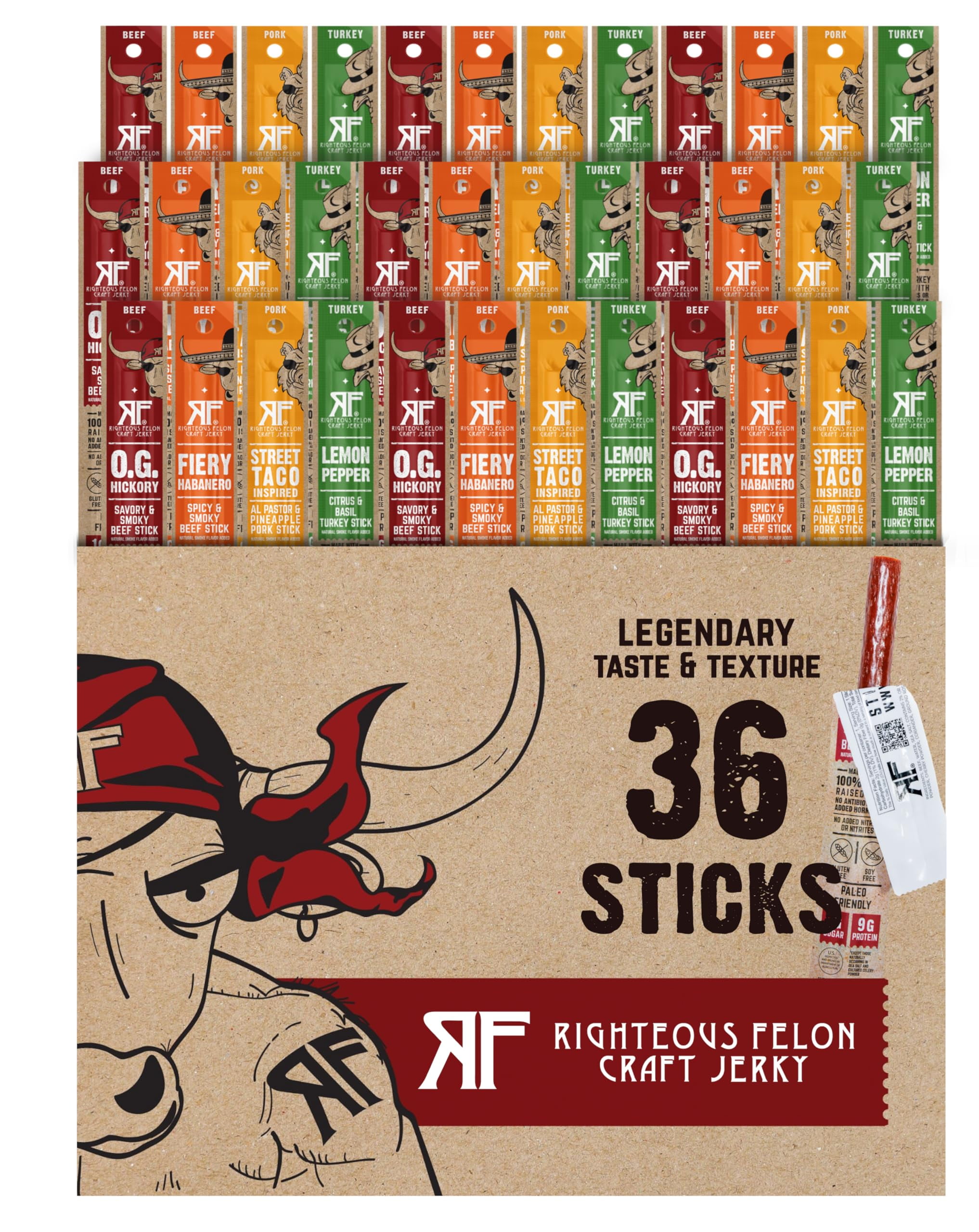Righteous Felon Beef Sticks Variety Pack | Healthy Snack for Adults ...