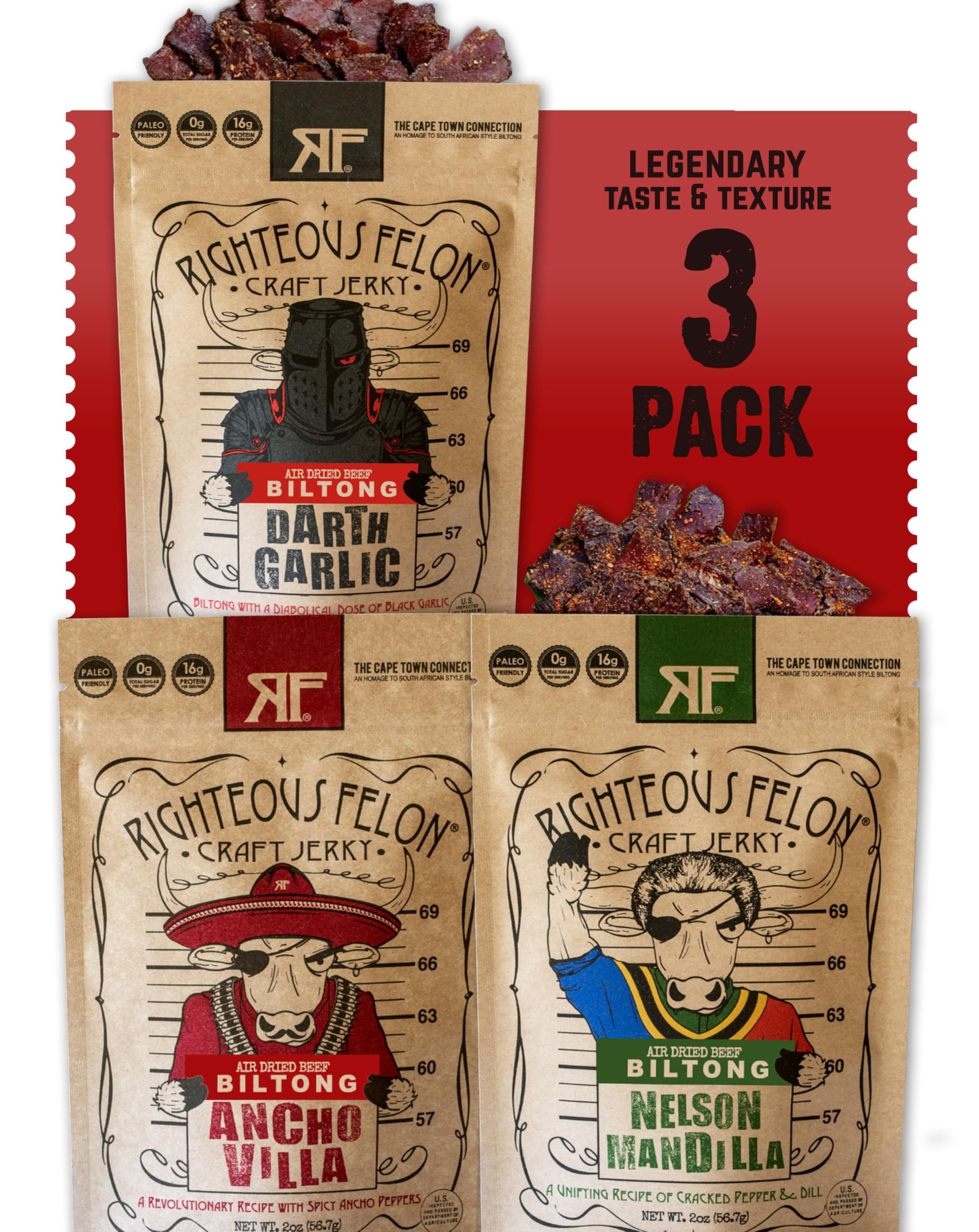 Righteous Felon Biltong Beef DPF11 Jerky Variety Pack | South Biltong ...
