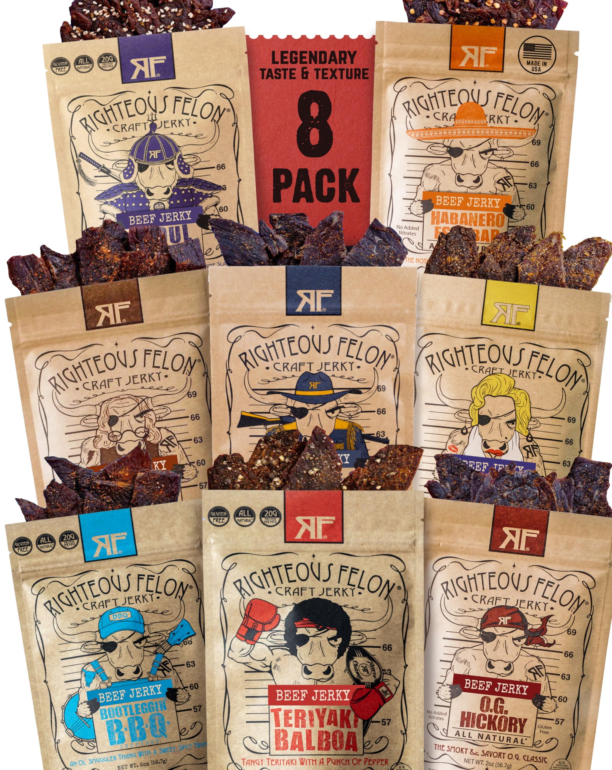 Righteous Felon Jerky TGF4 Variety Pack | Gluten Free Jerky Snack Packs ...