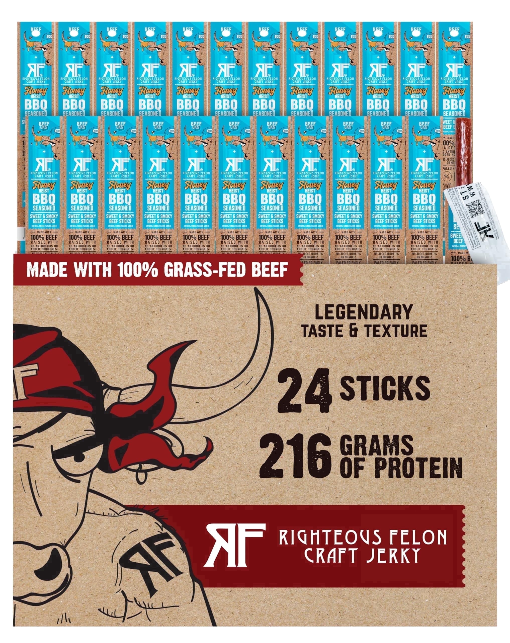 Righteous Felon Grass-Fed Meat Sticks - Low Sugar, High Protein Beef ...