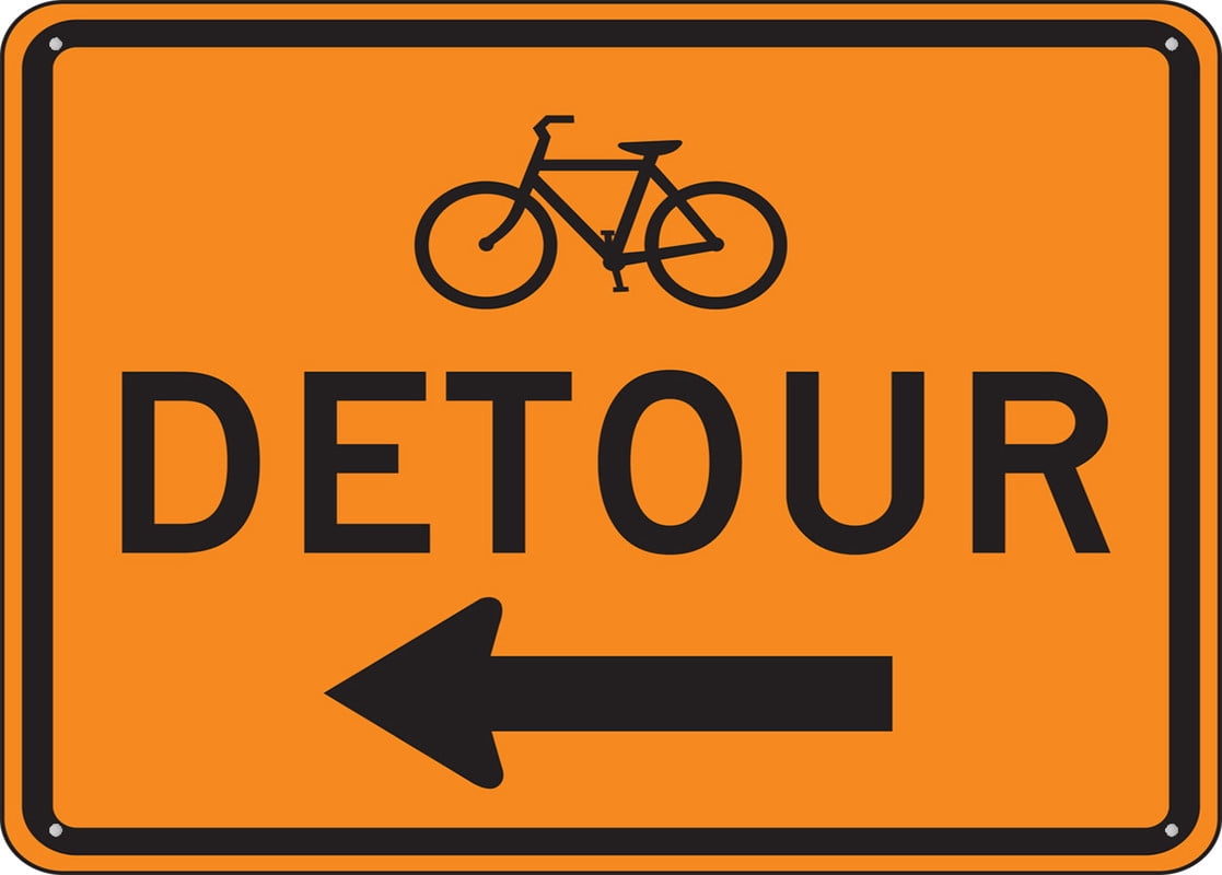 Rigid Construction Sign Detour Bicycle Metal 12X8 Inch Rust Free ...