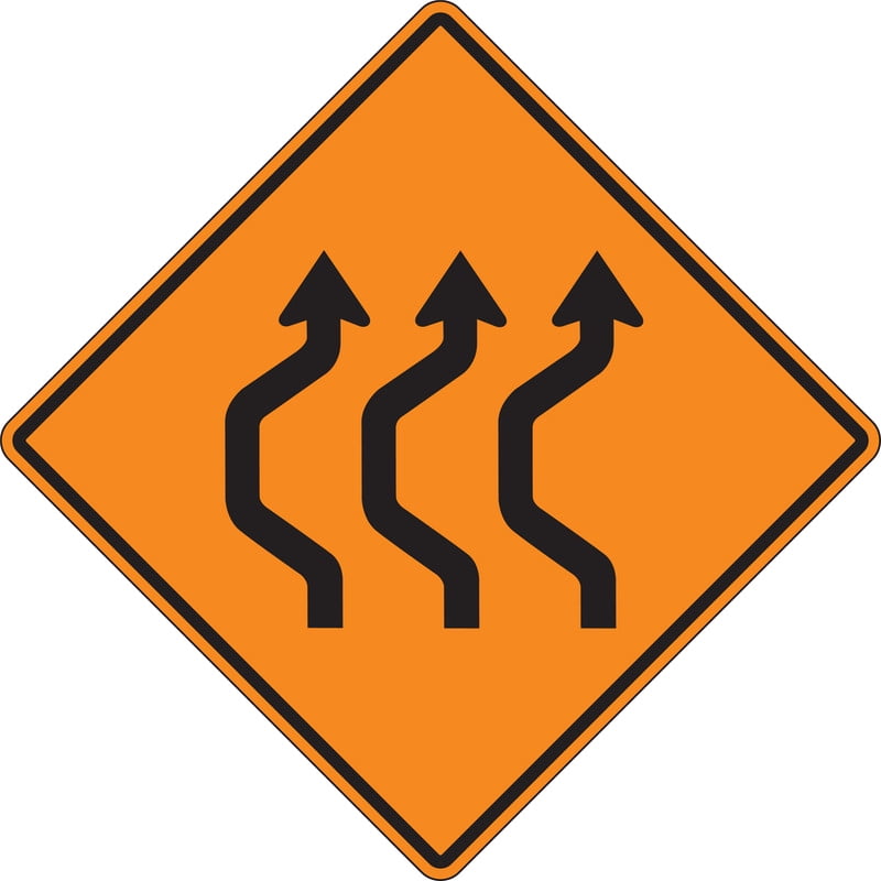 Rigid Construction Sign Three Lane Double Reverse Curve Left Metal ...